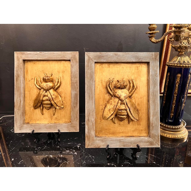 Pair of Custom Italian Baroque Style Gilded Plaster Bee Figure Framed ...