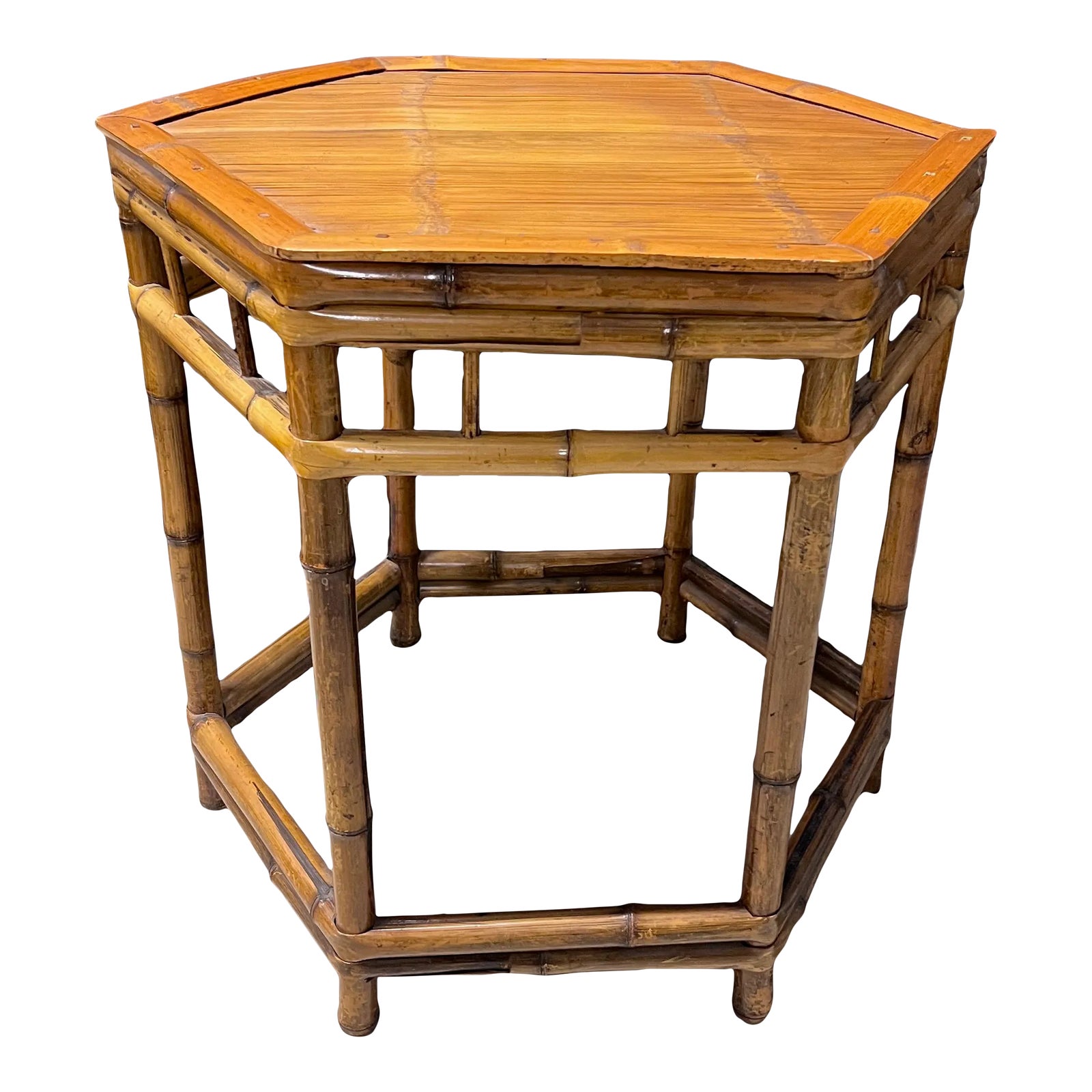 Late 20th Century Hexagonal Bamboo Side Table | Chairish