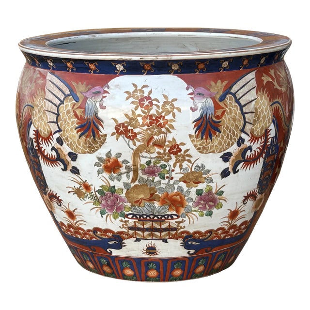 Oriental Vintage Porcelain Red Copper Color Phoenix Graphic Pot Planter ...
