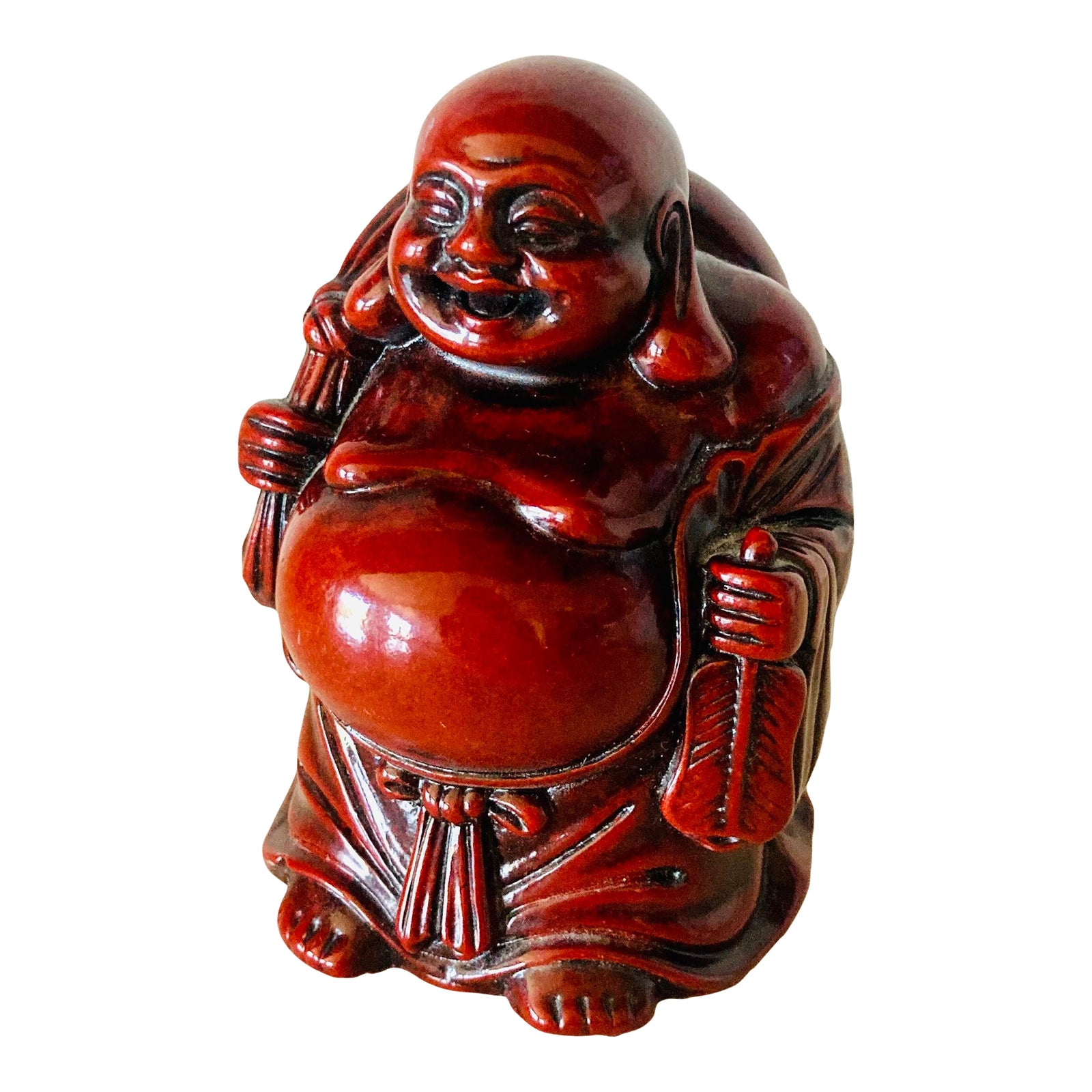 Vintage Red Resin Buddha Statue Figurine Fulong Mark | Chairish