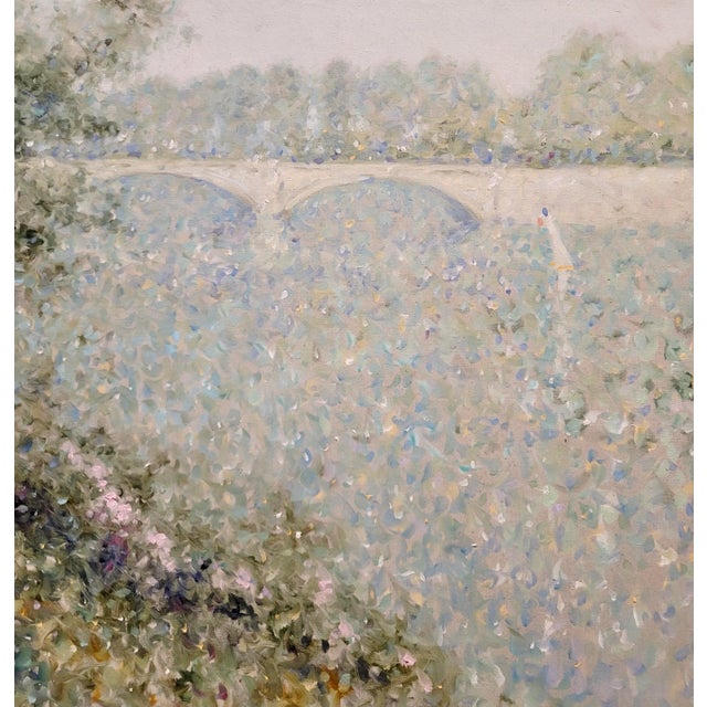 Andre Gisson-Women by the Seine Overlooking the Bridge-Pointillist Oil ...