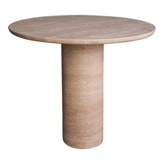 Bullet Leg Travertine Round Dining Table 35.4" | Chairish