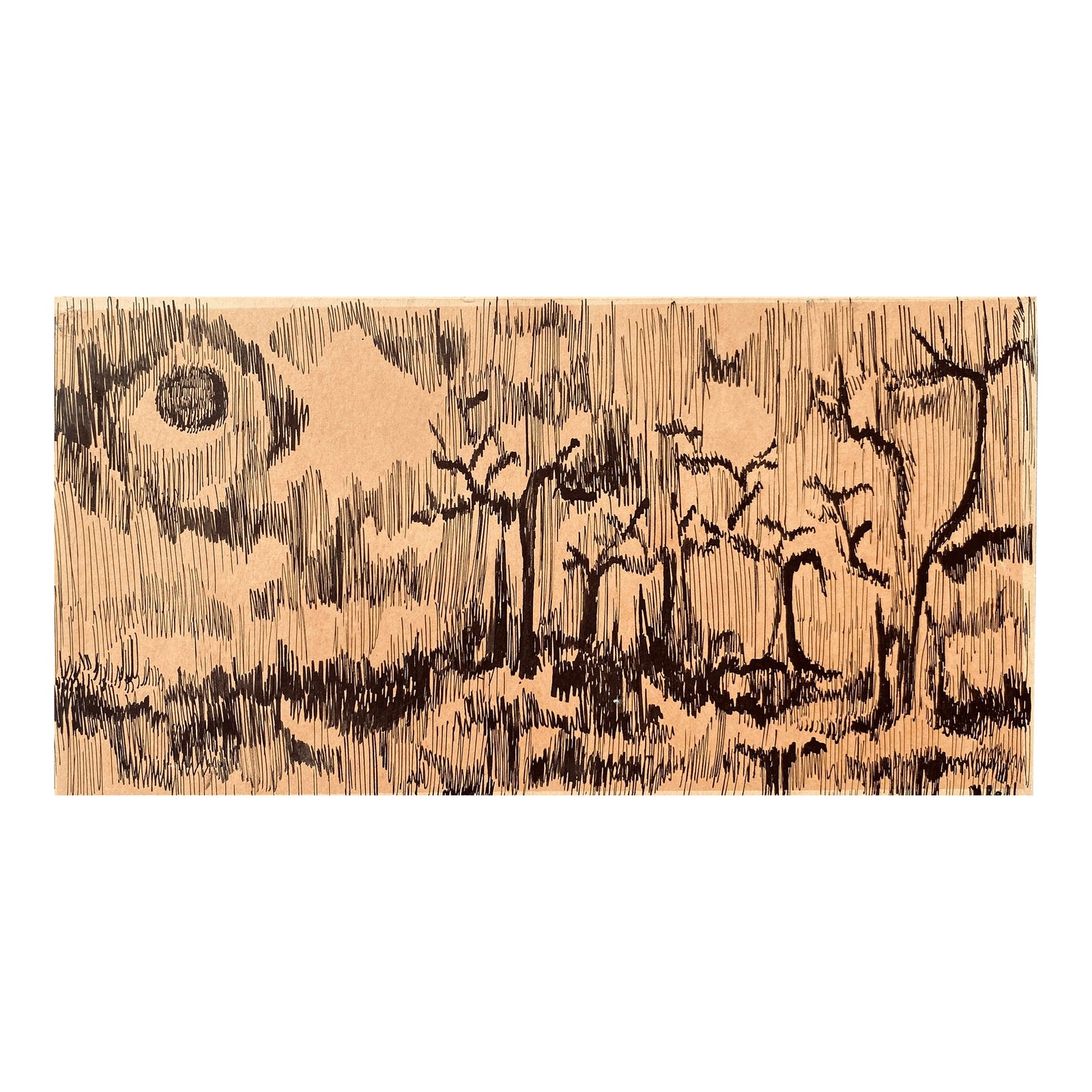 Mid Century Modern Ink Landscape Drawing | Chairish