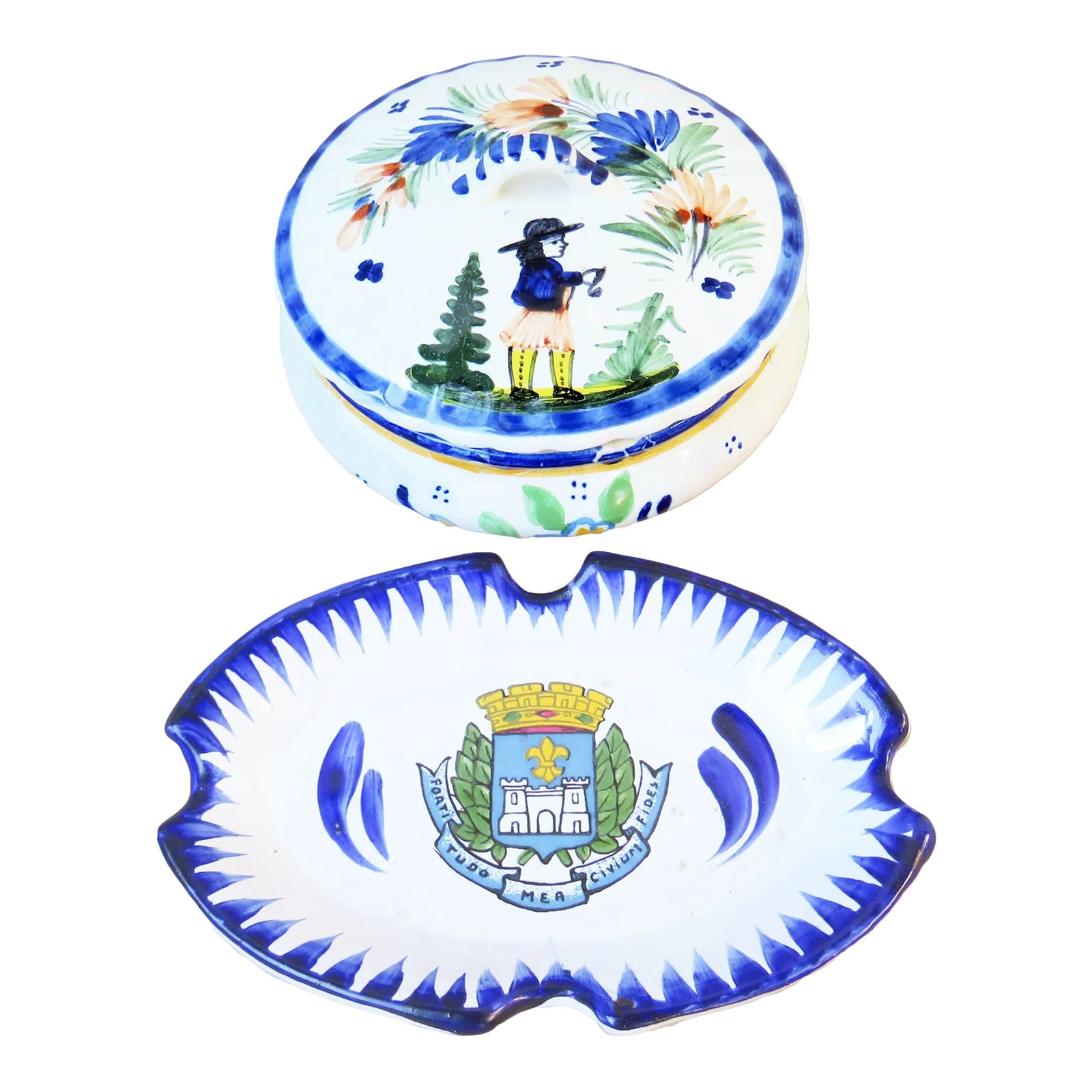 Vintage French Blue & White Quimper & d'Angouleme Pottery, Set of 2 ...