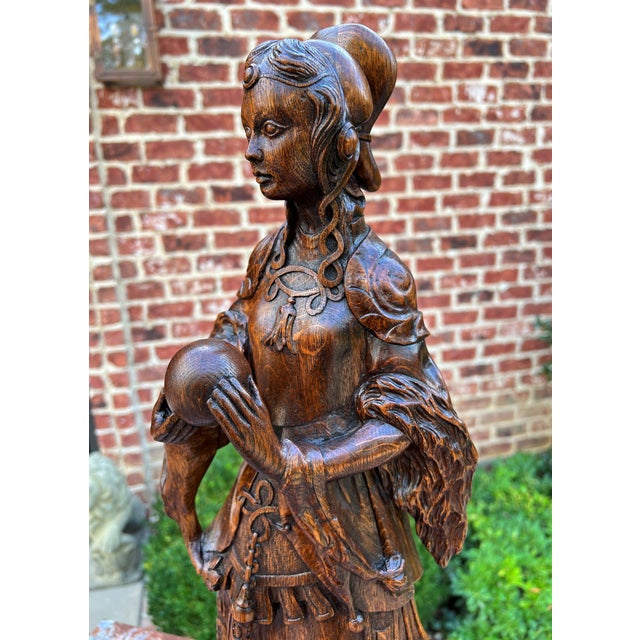 Antique French Statue Figure Sculpture Lady Woman Holding Orb Carved ...