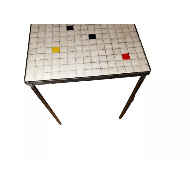 Vintage Mid-Century Modern Black Iron & Gray Terrazzo Tile Side Table ...