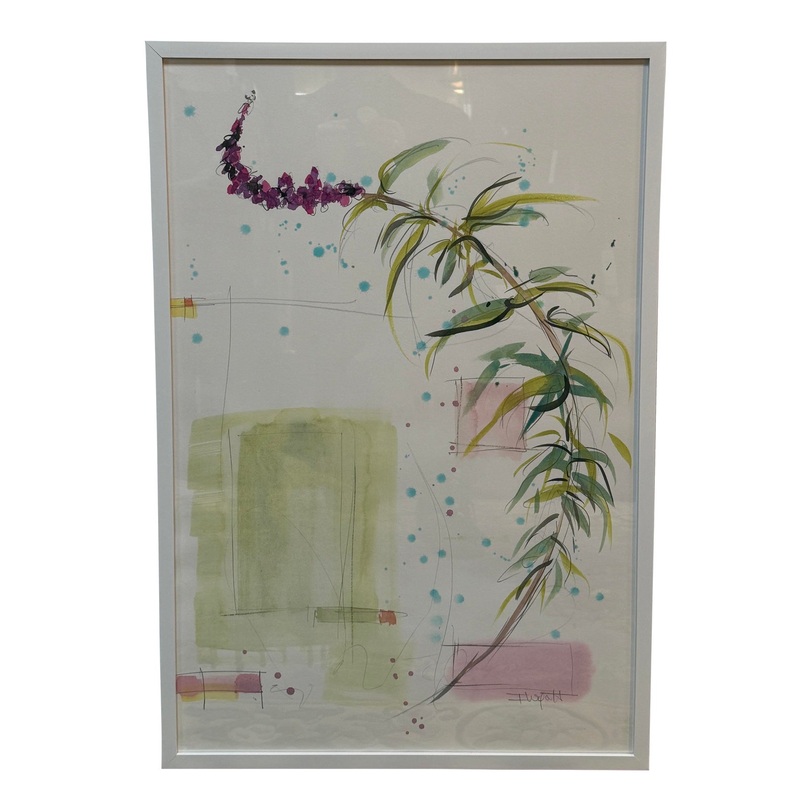 Isabel Wyatt Custom Framed “Salvia Mexicana I” Original Painting | Chairish