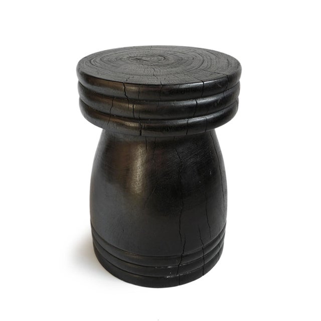 Ebony Cork Teak Wood Round Side Table | Chairish