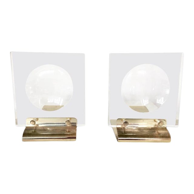 1970s Art Deco Brass & Lucite Bookends - a Pair | Chairish