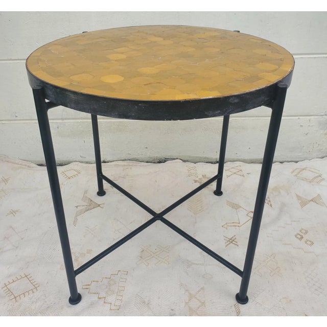 Honey Mustard Moroccan Mosaic Table, Solid Wrought Iron Base | Chairish