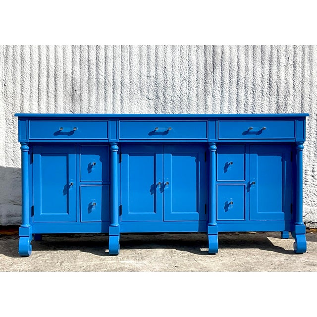 Late 20th Century Vintage Boho Bernhardt Gloss Lacquered Blue Credenza ...
