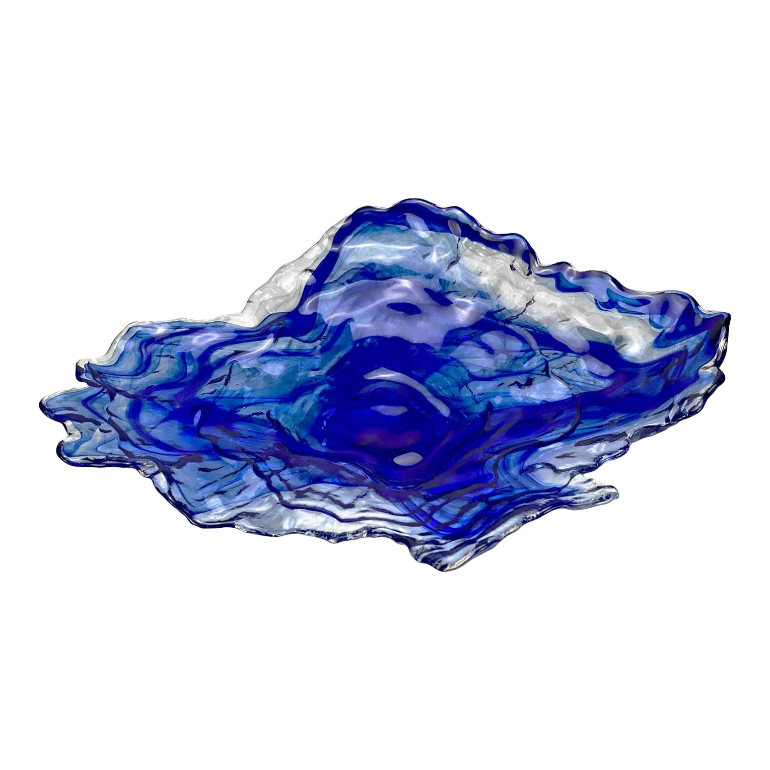 Mid-Century Abstract Blown Art Glass Ice Blue Serving Bowl | Chairish