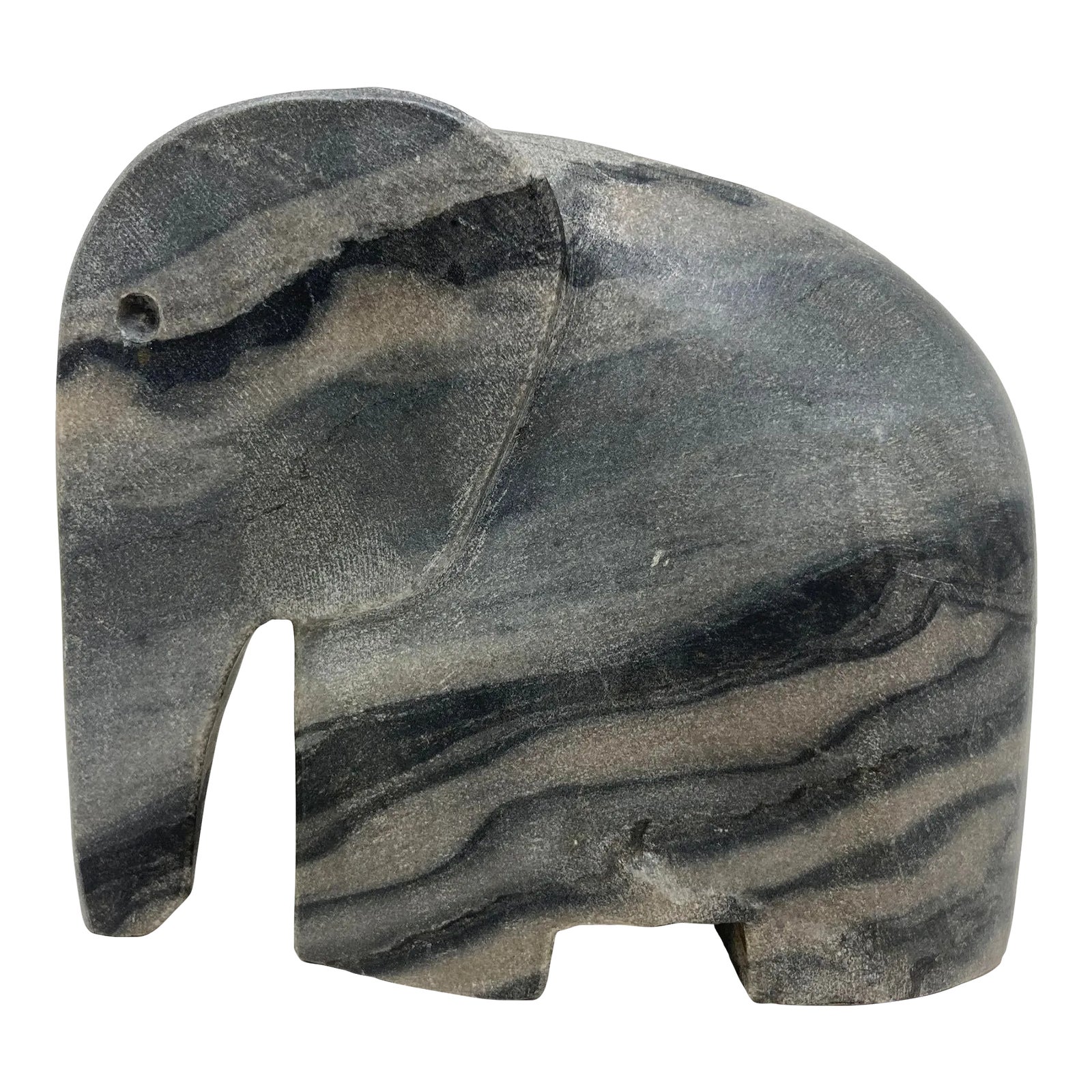 Vintage Italian Elephant in Black Marble Stone Carved Stylized Figure ...