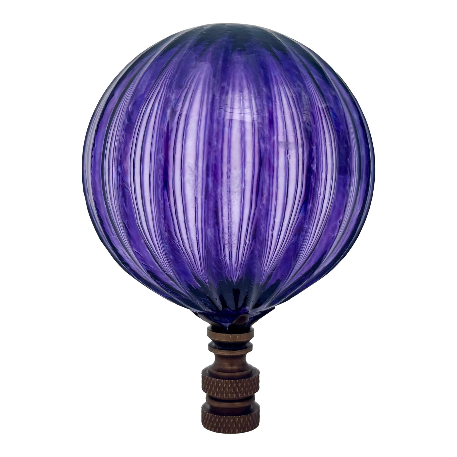 Ribbed Optic Glass Lamp Finial in Purple on Bronze Hardware | Chairish