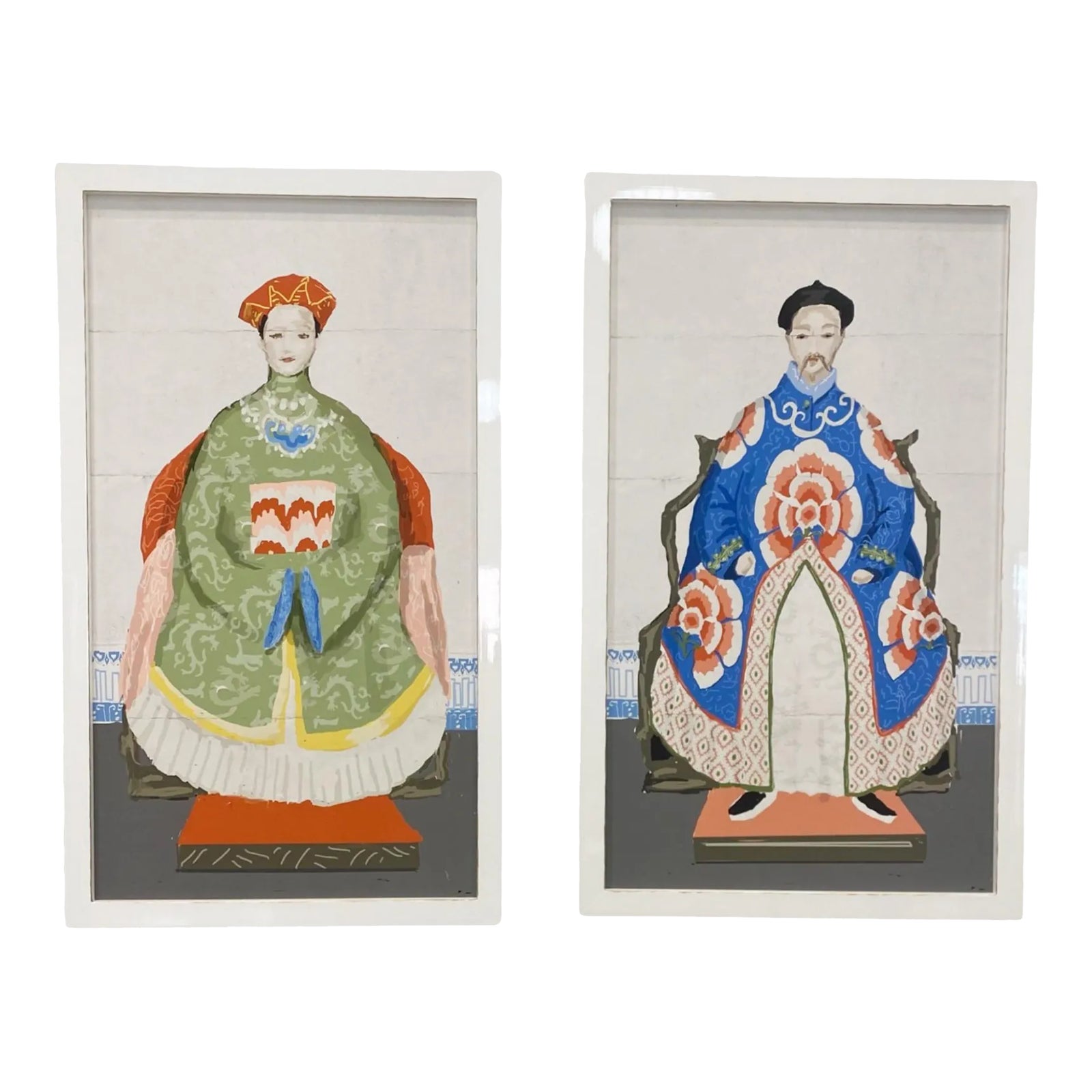 Gilded Threads Portrait Prints, a Pair | Chairish