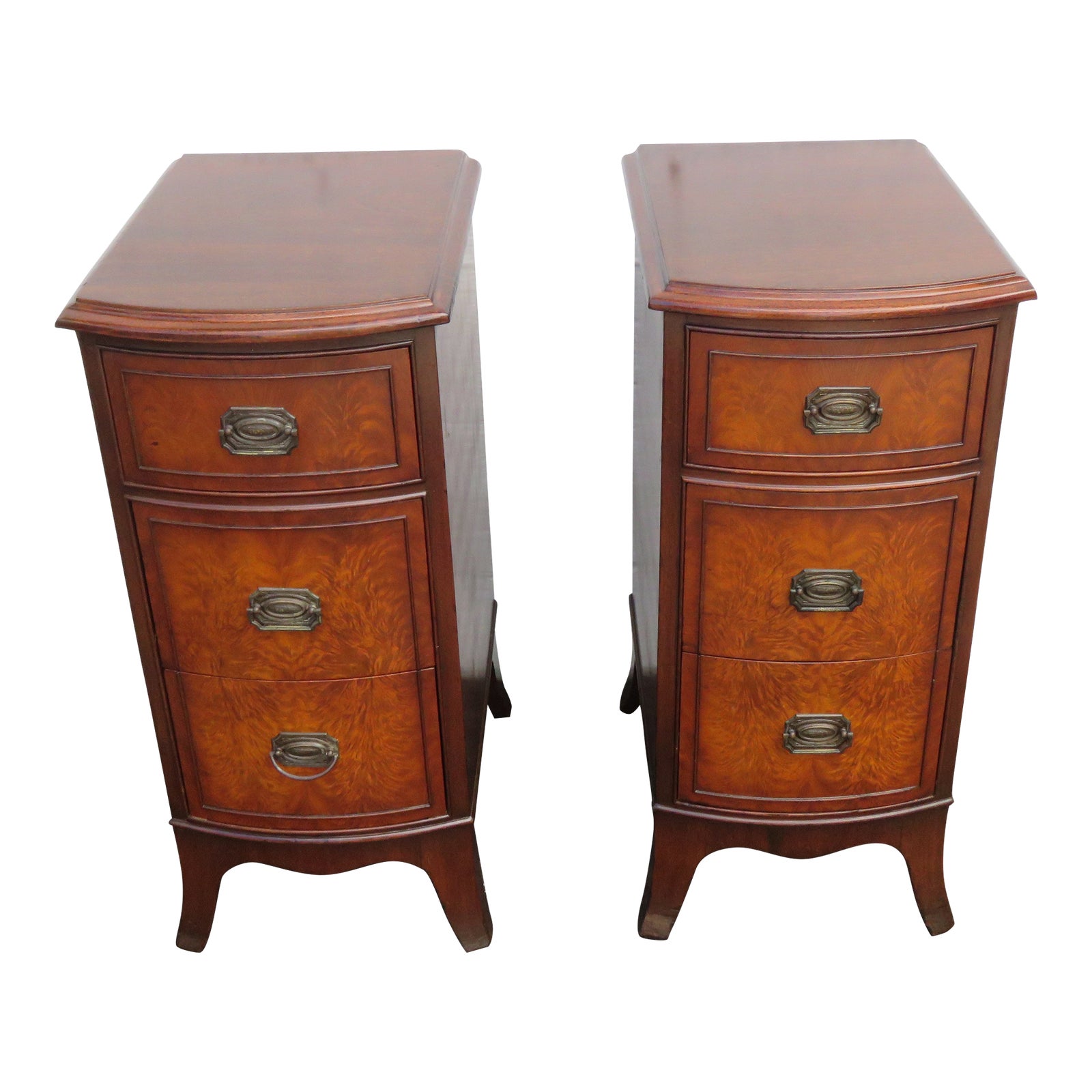 Tall Narrow Mahogany Nightstands End Side Bedside Tables a Pair | Chairish
