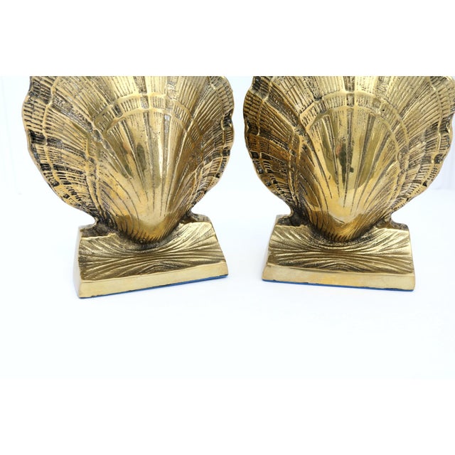Large Late 20th Century Brass Seashell Bookends, a Pair | Chairish