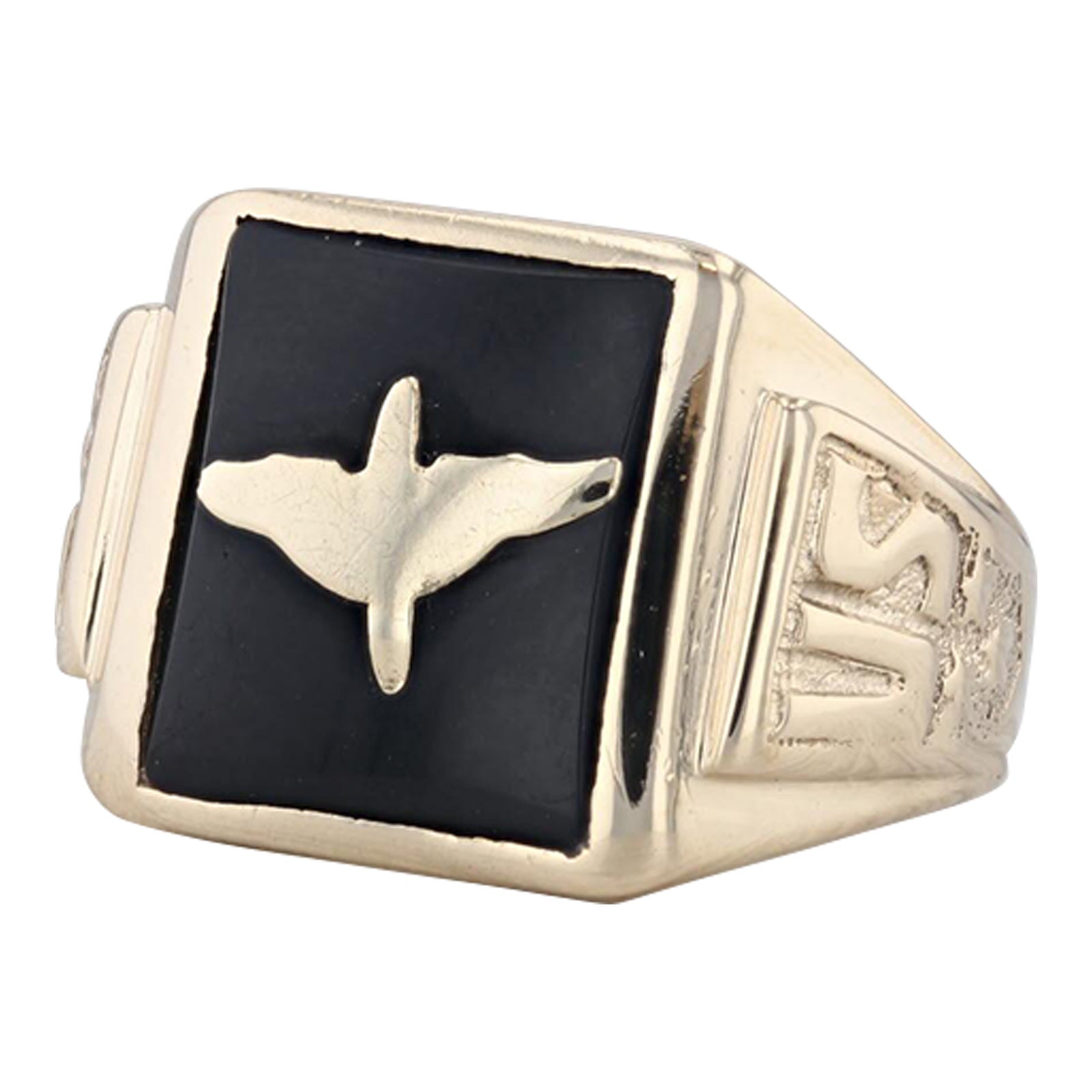 Vintage Air Force Onyx Signet Ring 10k Yellow Gold Size 8.5 US Military ...