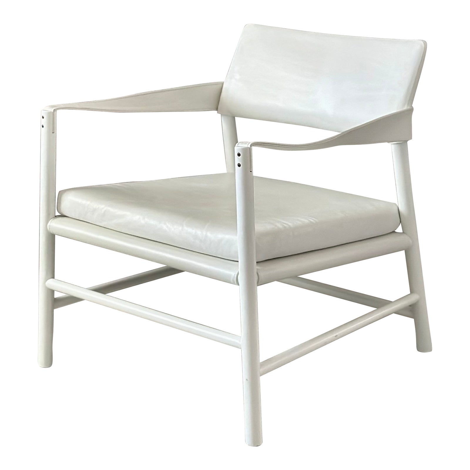 Modern Leather and Birch Wood "Cinto" Safari-Style Sling Lounge Chair ...