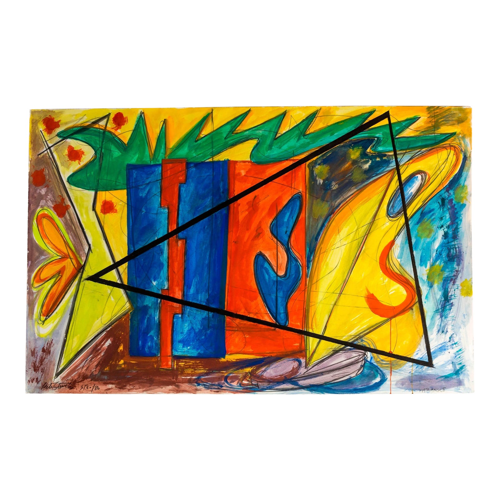 Peter StevensLarge 80s Vibrant Dynamic Drawing/Painting Memphis Milano ...