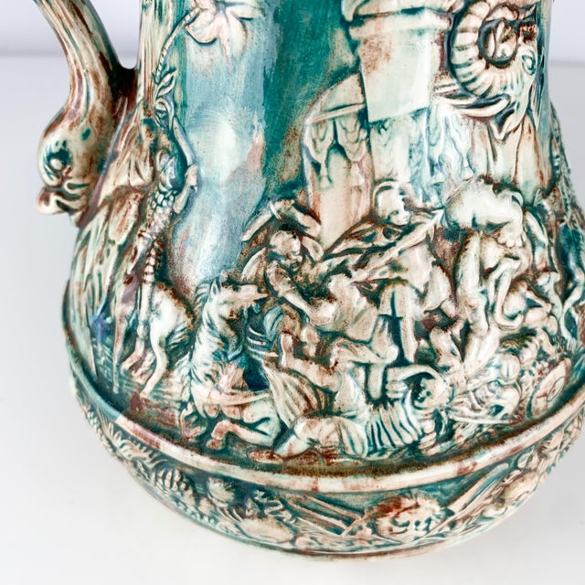 Vintage Early 20th Century War Pitcher Blue Embossed Greek Warriors on ...