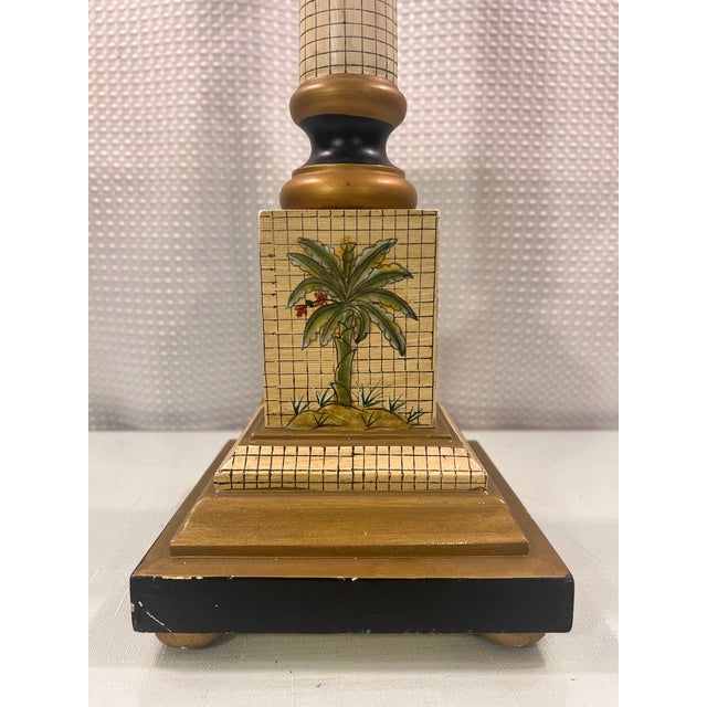 Vintage Palm Beach Style Hand Painted Palm Tree Column Table Lamp With ...