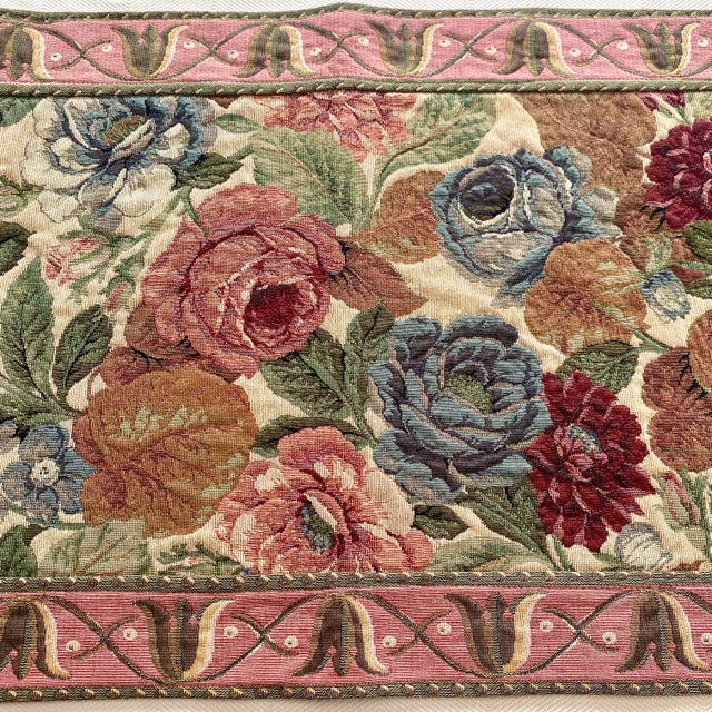 Vintage Renaissance Woven Art Floral Tapestry Table Runner | Chairish