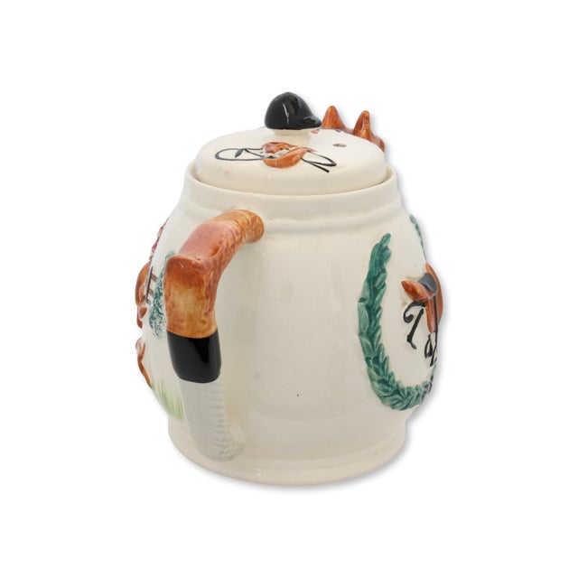 Mid 20th Century Hand-Painted English Fox Hunt Tea Pot | Chairish