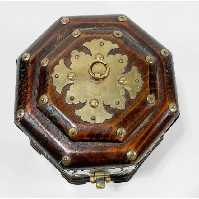 Vintage Chinese Angular Wood Box With Brass Hardware | Chairish