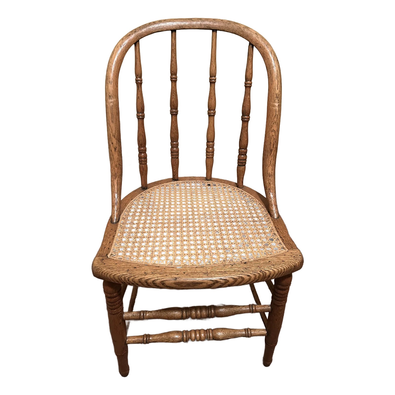 Mid 20th Century Windsor Bow-Back Spindle Chair With Cane Seat | Chairish