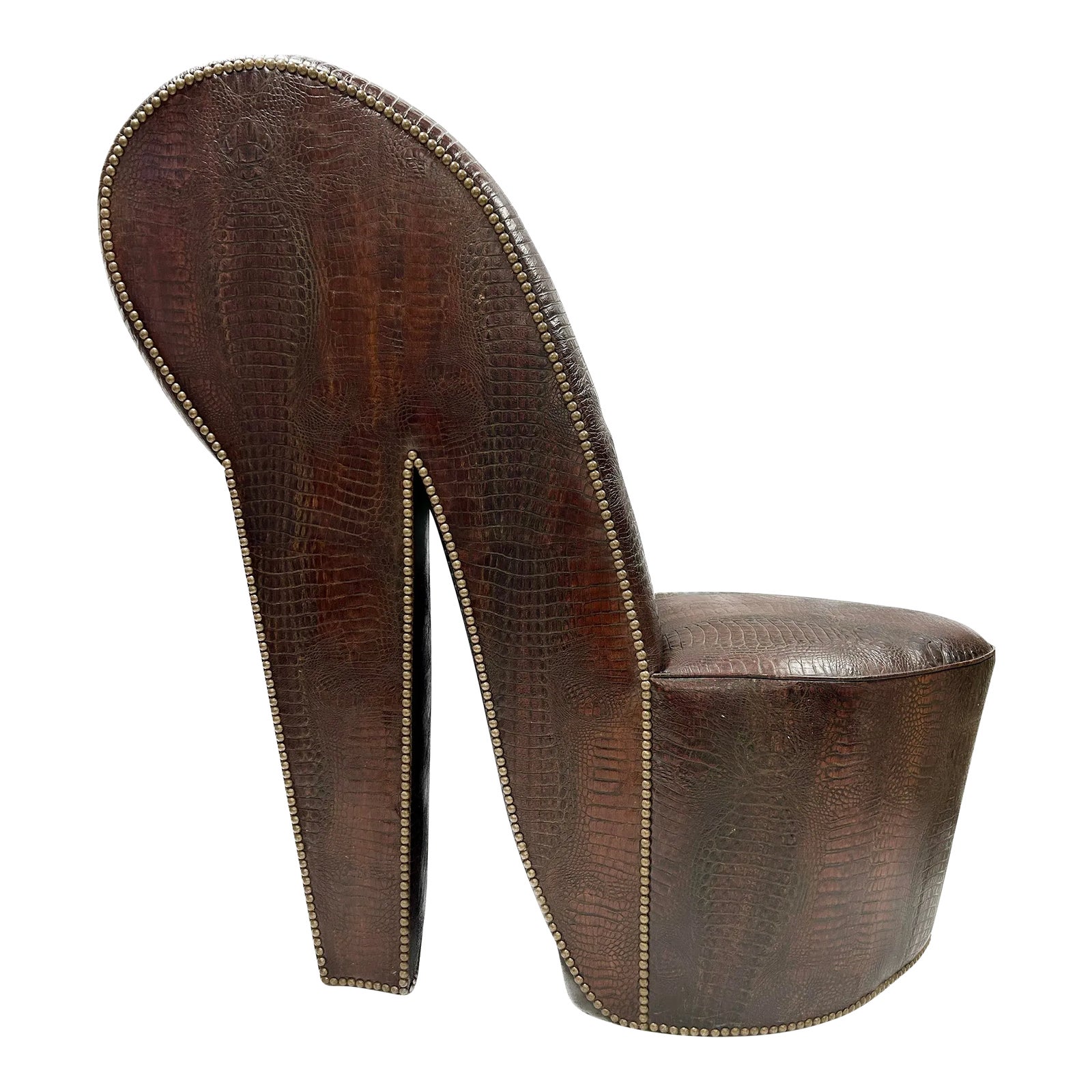 Contemporary Embossed Alligator Print Heel Chair | Chairish