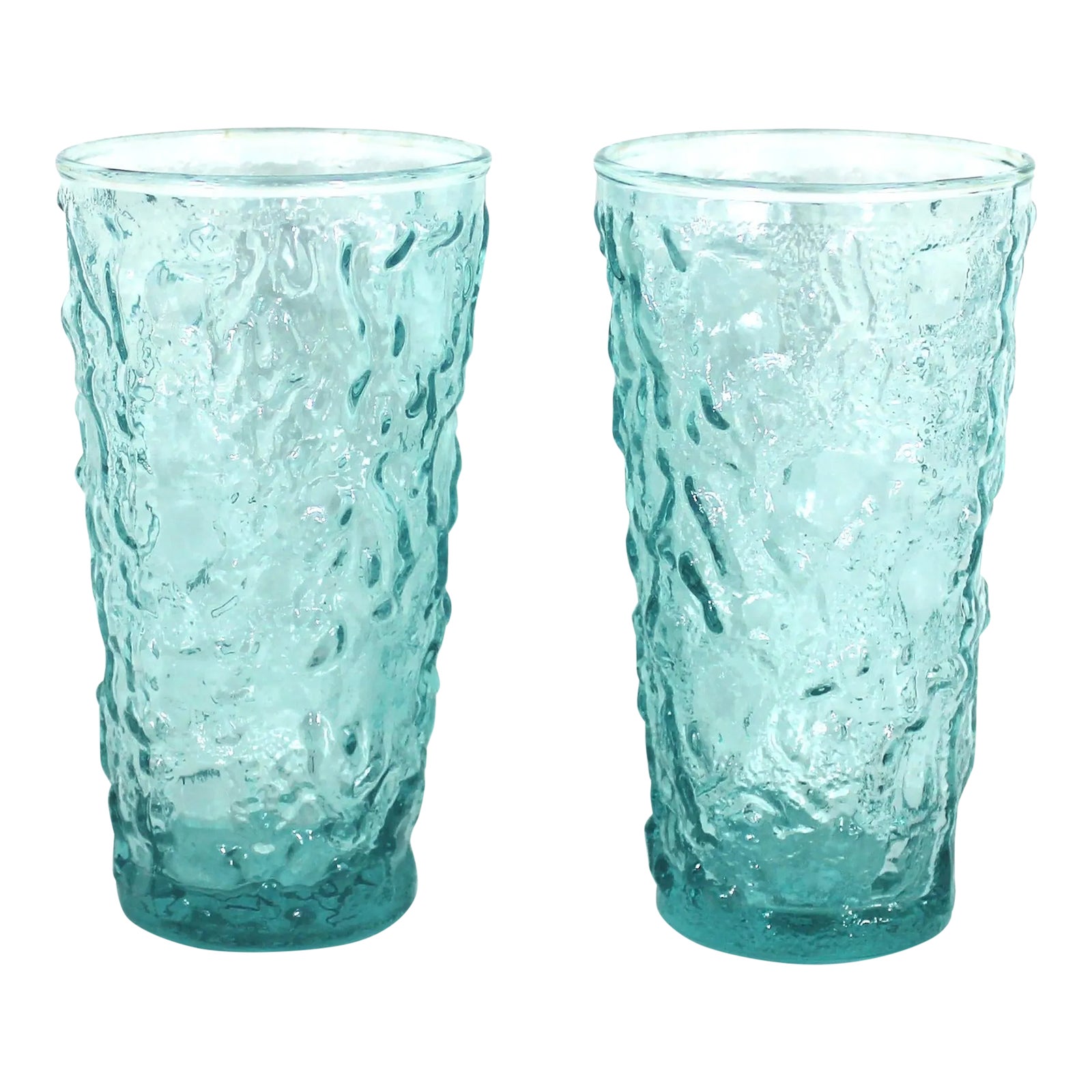 Vintage Mid Century Modern Aqua Blue Bumpy Crinkle Tall Glasses- Set of ...
