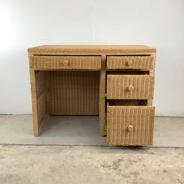 Boho Modern Wicker Writing Desk | Chairish