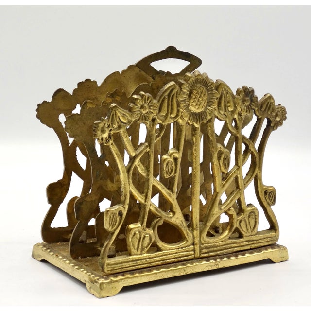 Early Art Nouveau English Brass Sunflower Letter Rack | Chairish