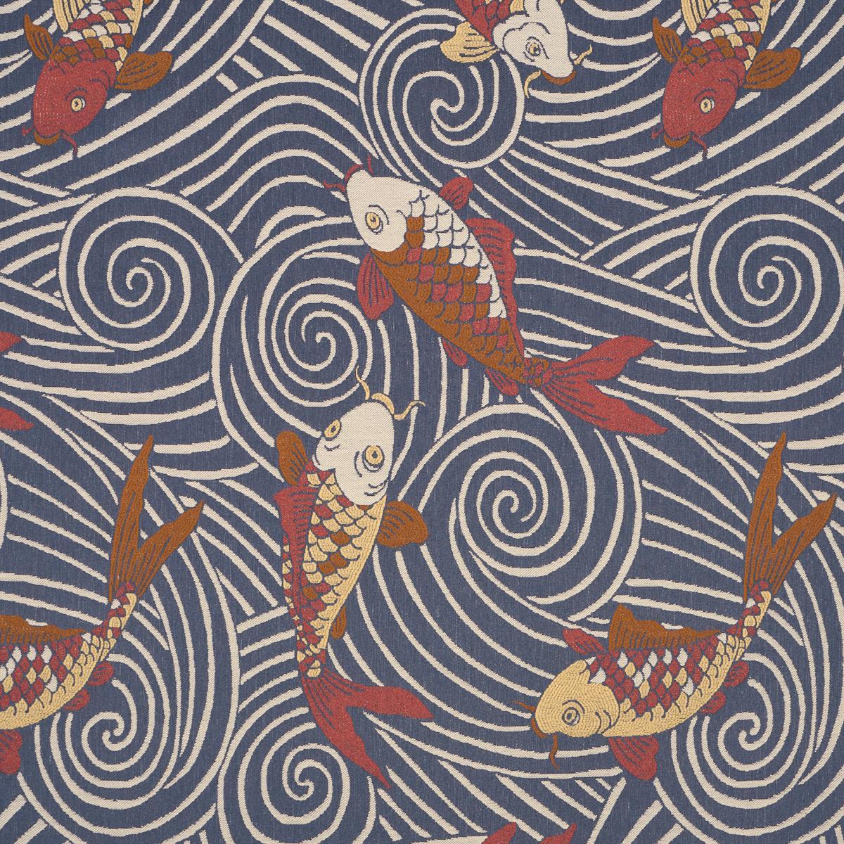 SAMPLE - Schumacher Koi Fish Fabric In Indigo | Chairish
