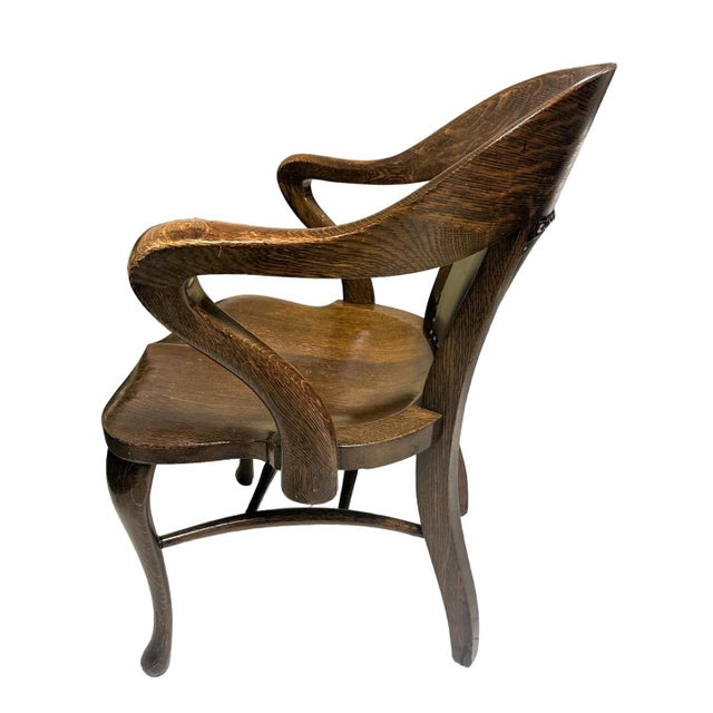 Antique Quarter Sawn Oak Banker’s Chair With New Leather Upholstery ...
