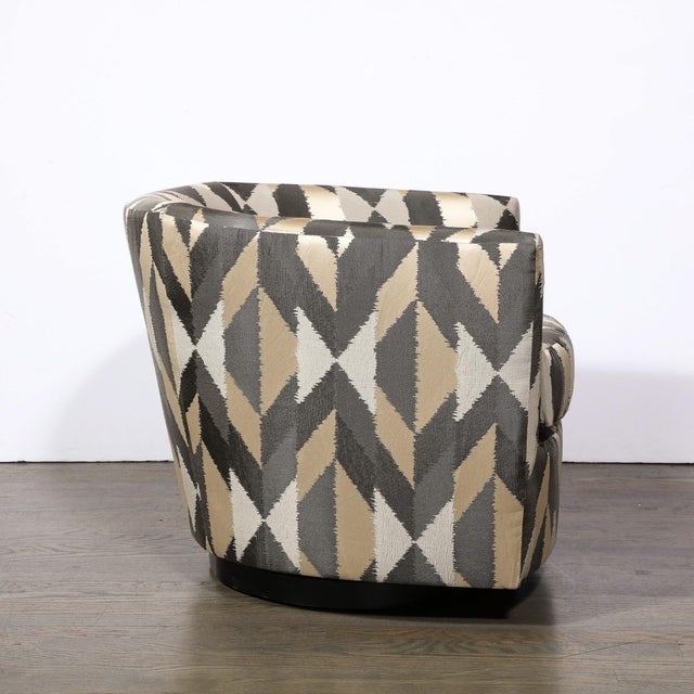 1970s Mid-Century Modernist Swivel Club Chairs in Staggered Geometric ...