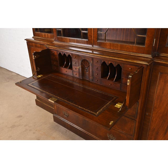 Trosby Furniture Georgian Carved Flame Mahogany Breakfront Bookcase ...
