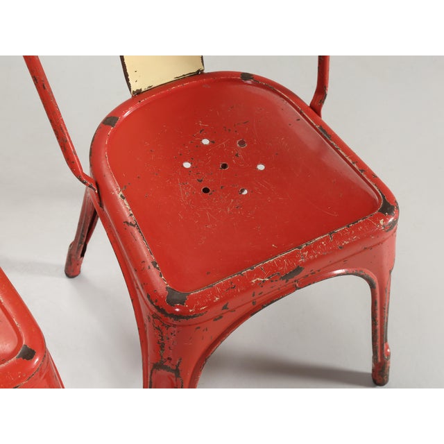 Vintage French Tolix Steel Stacking Chair- Red & Beige | Chairish
