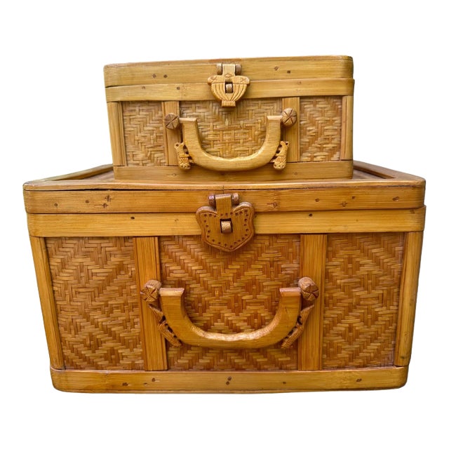 1970s Vintage Handcrafted in Shanghai Woven Bamboo Nesting Storage ...