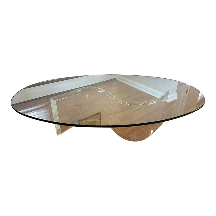 Vintage Lucite "S" Shaped Glass Top Coffee Table | Chairish