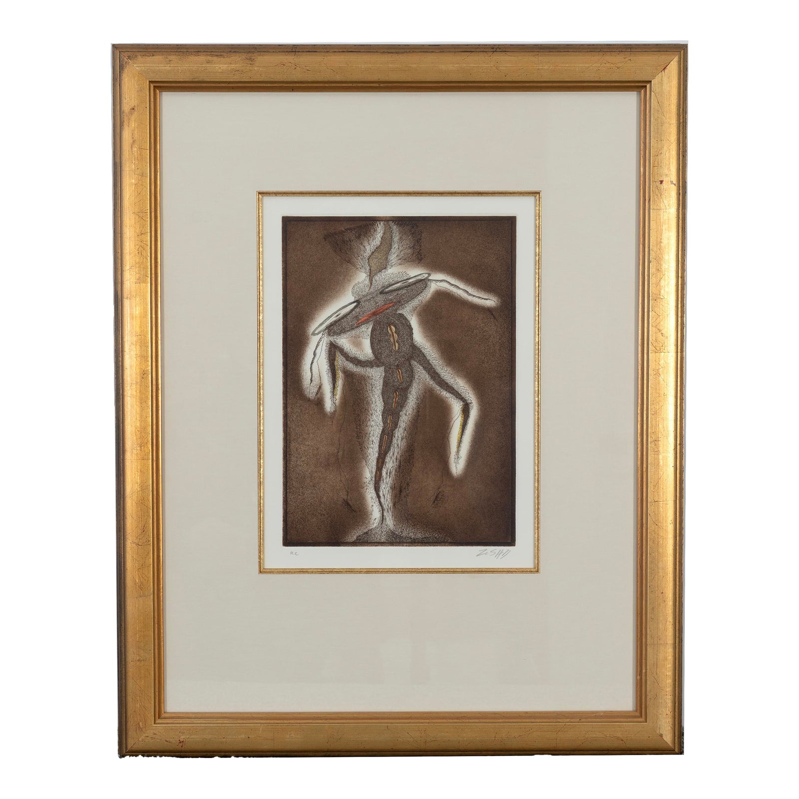 1940s Original Zush Evru, "Masuro" Print in Gilded Frame | Chairish
