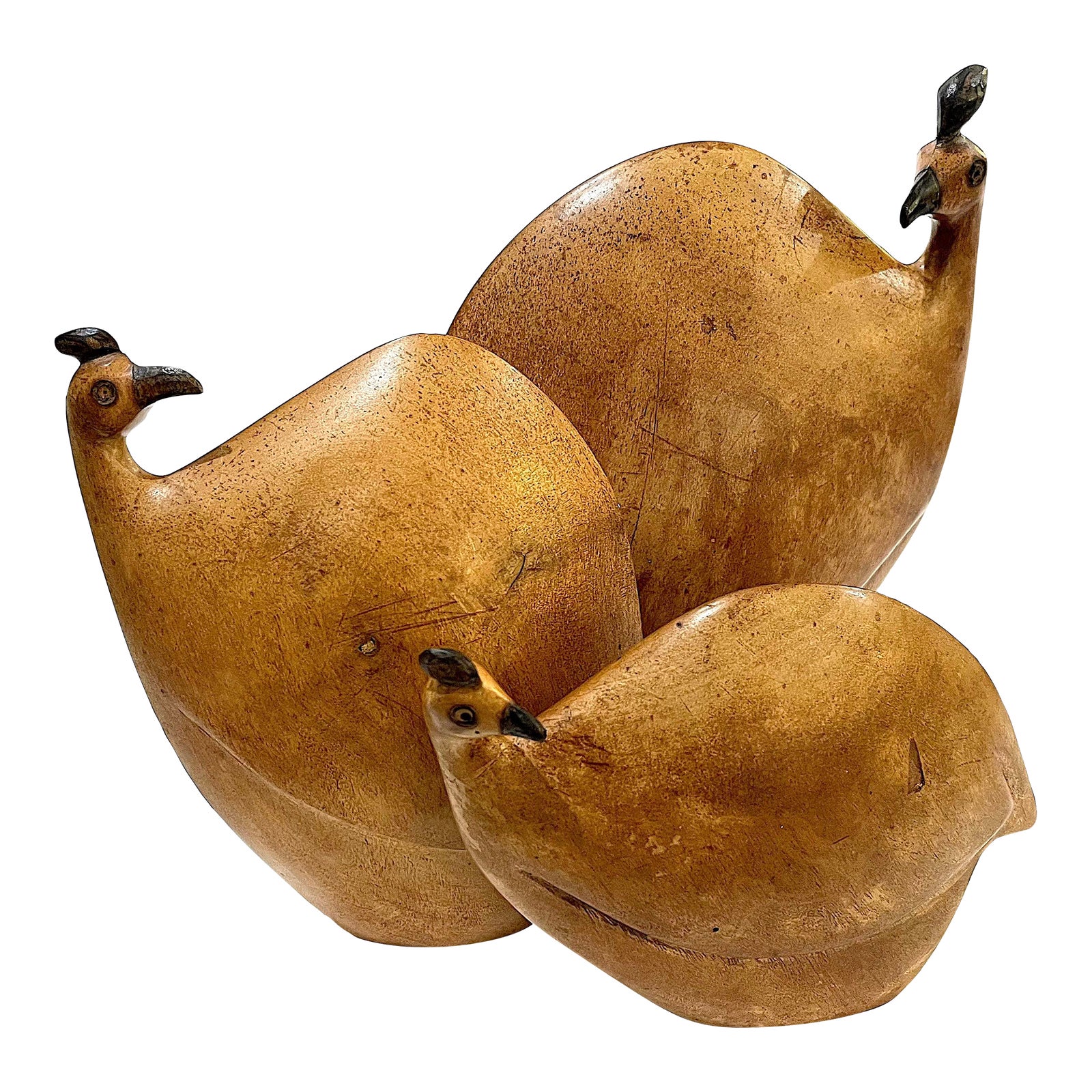 Mid-Century Modern Carved Game Hens - Set of 3 | Chairish