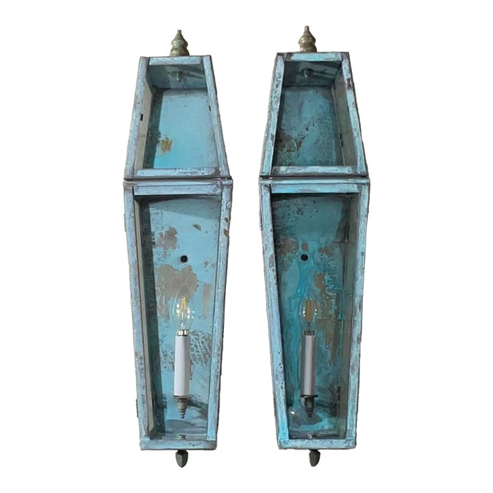 Elegant Pair of Solid Brass Wall-Mounted Lanterns 26”.5 H X 6” W X 6”.5 ...