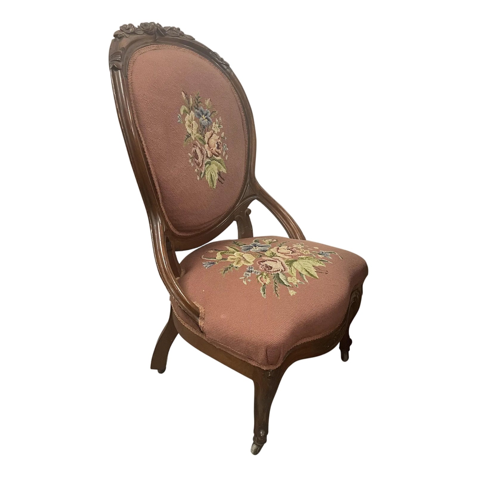Early 1900s Victorian Needlepoint Lady's Chair | Chairish