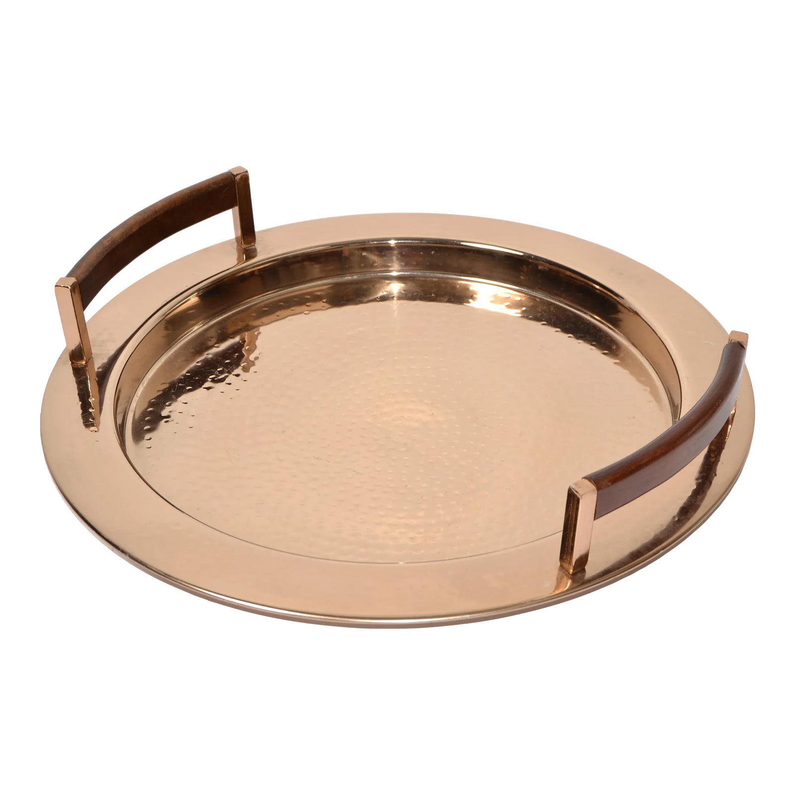 1990s Williams Sonoma Round Hammered Copper Serving Tray Leather ...