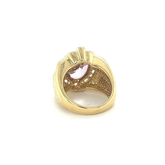 18K Gold Vintage Retro Regal Ring With Pink Kunzite and Diamond Halo, Size 7.5 | Chairish