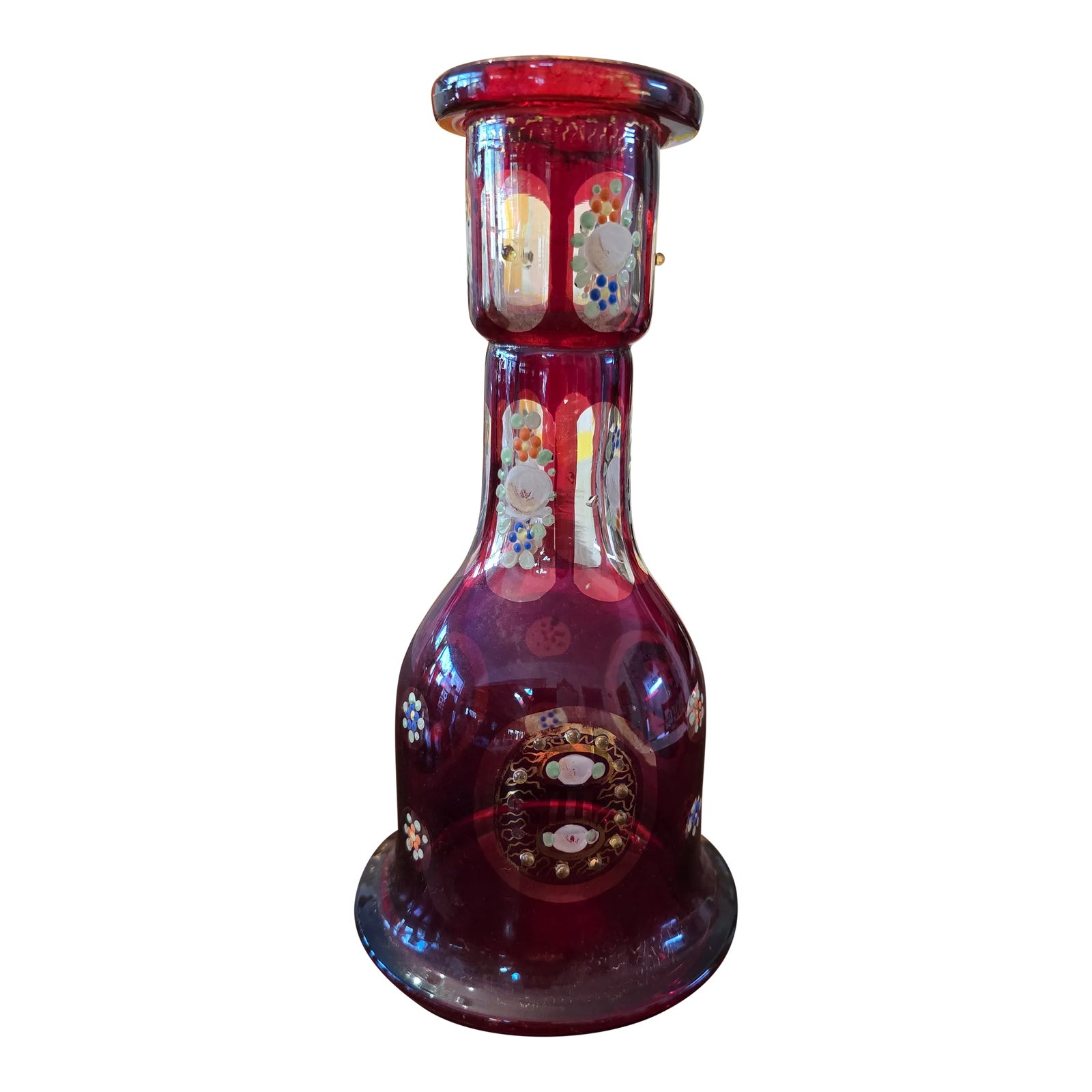 Antique Bohemian Glass Moser Jeweled Hookah Bottle | Chairish