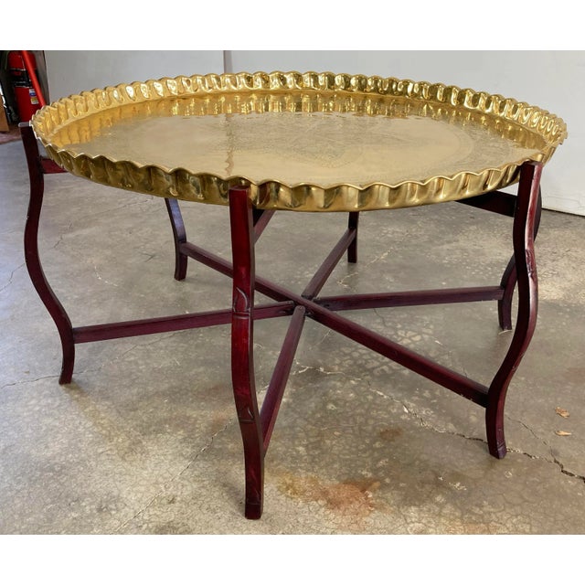 Vintage Moroccan Style Brass Scalloped Tray Table on Collapsible Wood ...