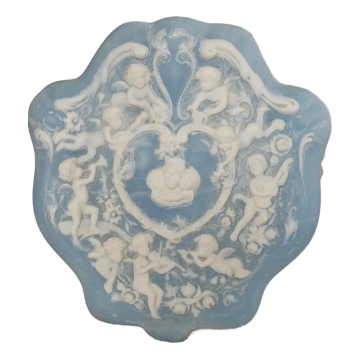 Neo Classical Cherubs Carved Blue White Alabaster Stone Box | Chairish